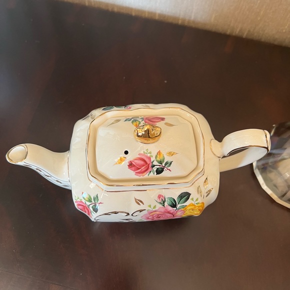 Vintage | Kitchen | Sadler Cube Teapot Pink Yellowcabbage Roses Motif ...